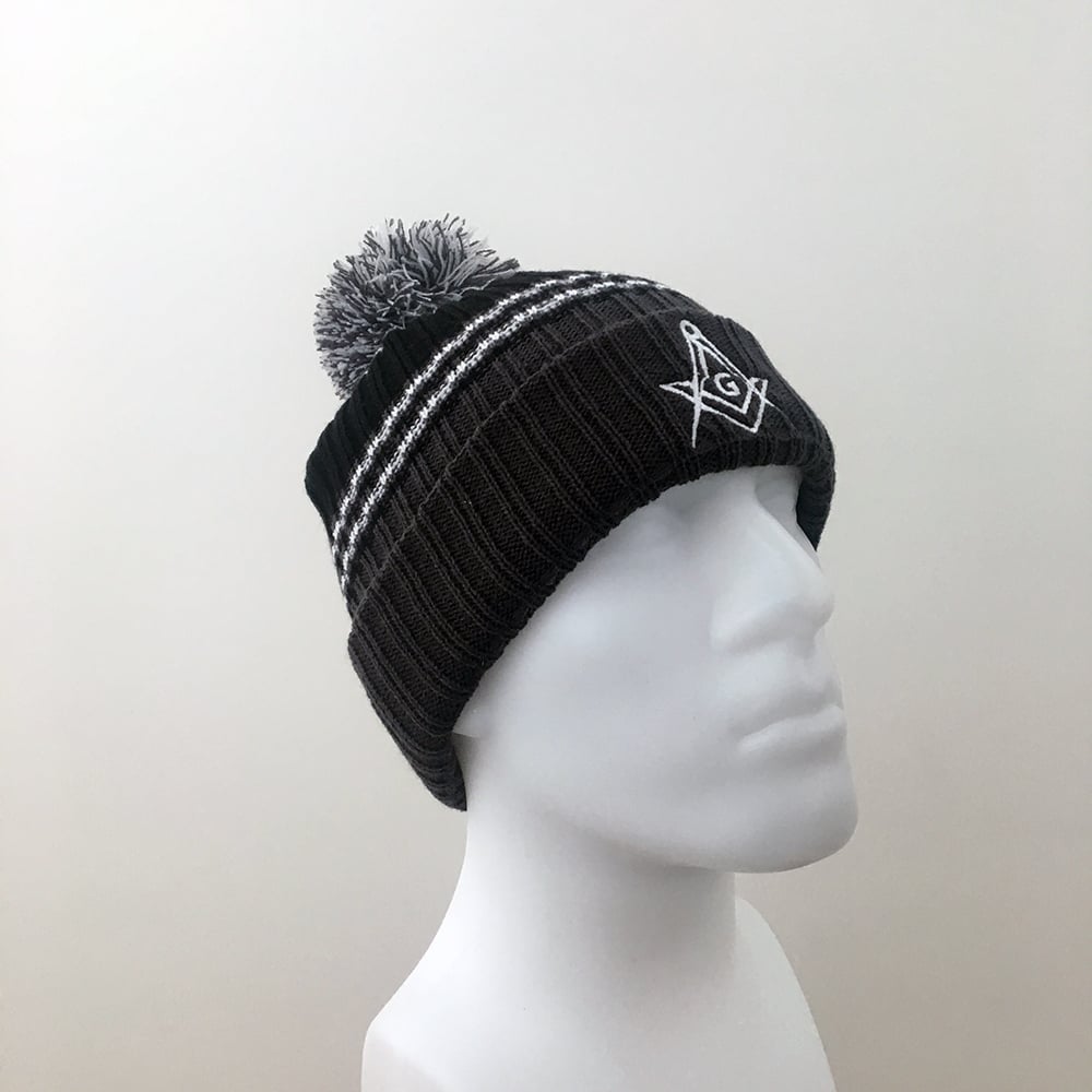 Dark Graphite Ribbed Knit with Pom Pom / Grip or Token