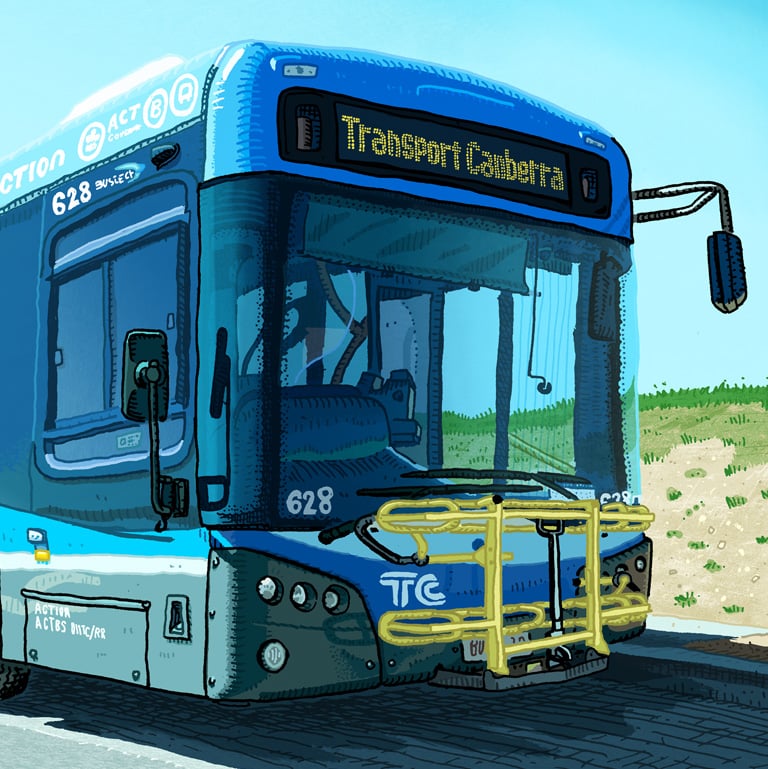 Digital print of Transport Canberra Bus 628 Bustech Scania K320UB (2017) | Newcastle Productions