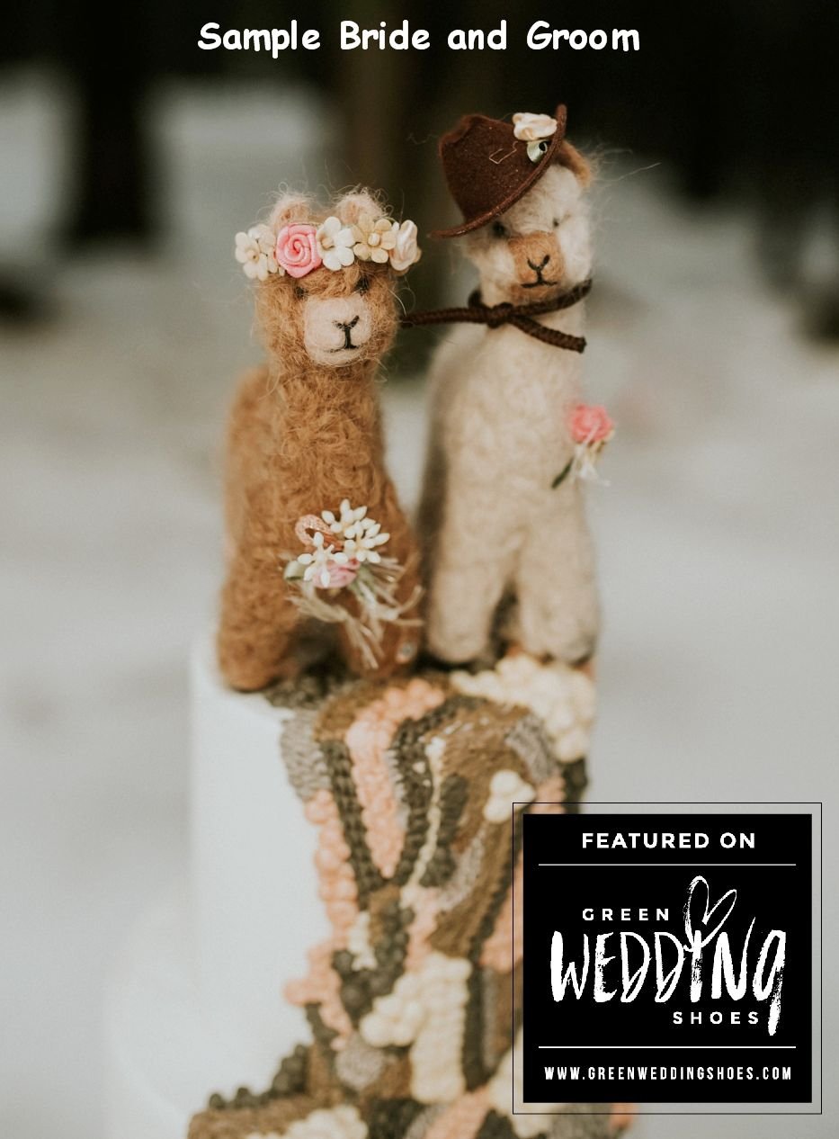 Alpaca Bride Groom Wedding Cake Topper Customized For Llama Lovers Made With Alpaca Fiber