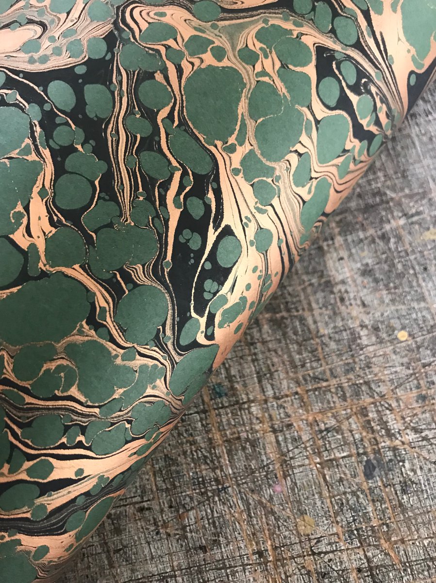 Marbled paper #87 'Copper & Black Vein on Green' | Jemma Lewis Marbling ...