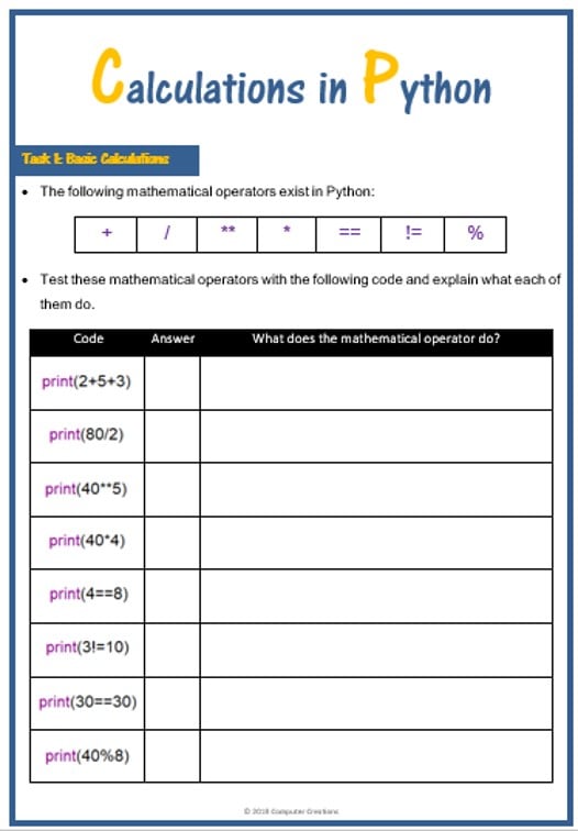 Python Programming Text Based Coding Booklet Computer Creations Ltd