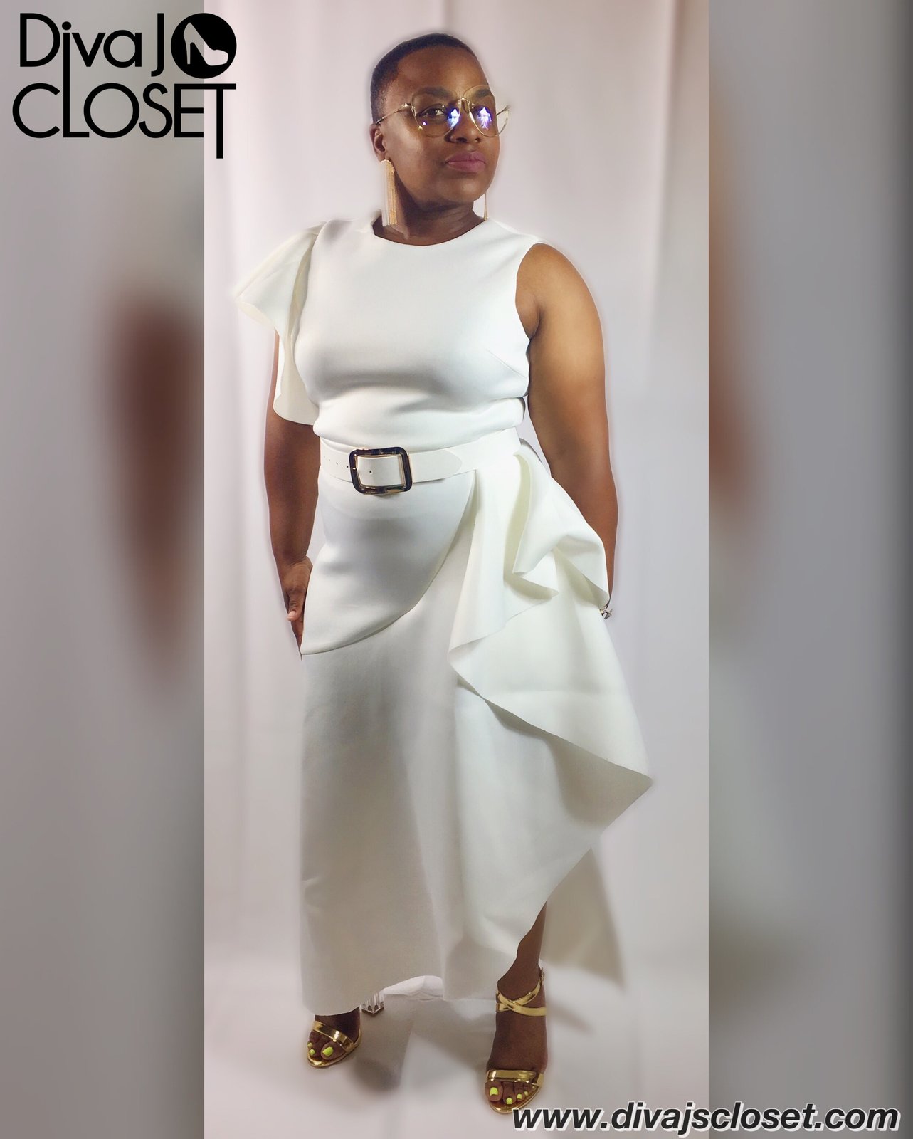 Ivory Symmetrical Dress w/Ruffle Sleeve / Diva J's Closet