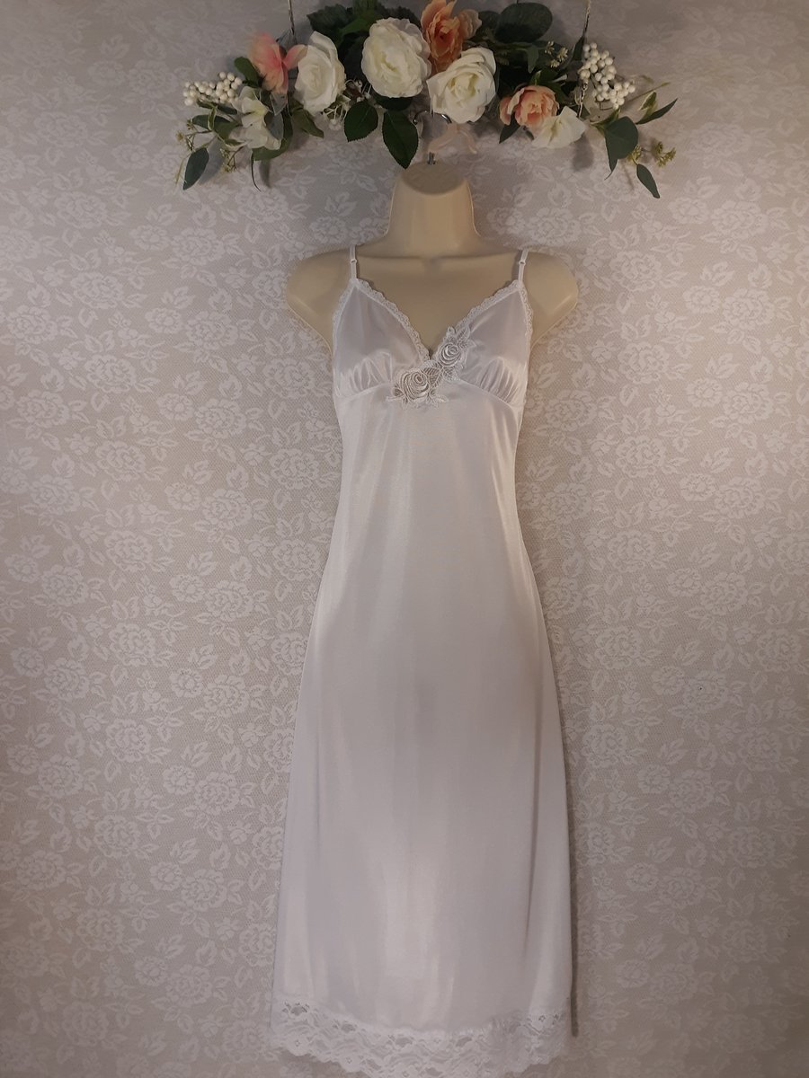 White tricot slip, style #2 Sizes 32, 34, 36, 38 | Roses, Ribbons and Lace