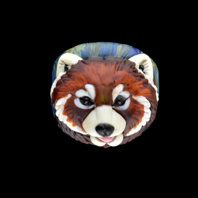 LG. Red Panda - Flamework Glass Sculpture Bead | Joy Munshower