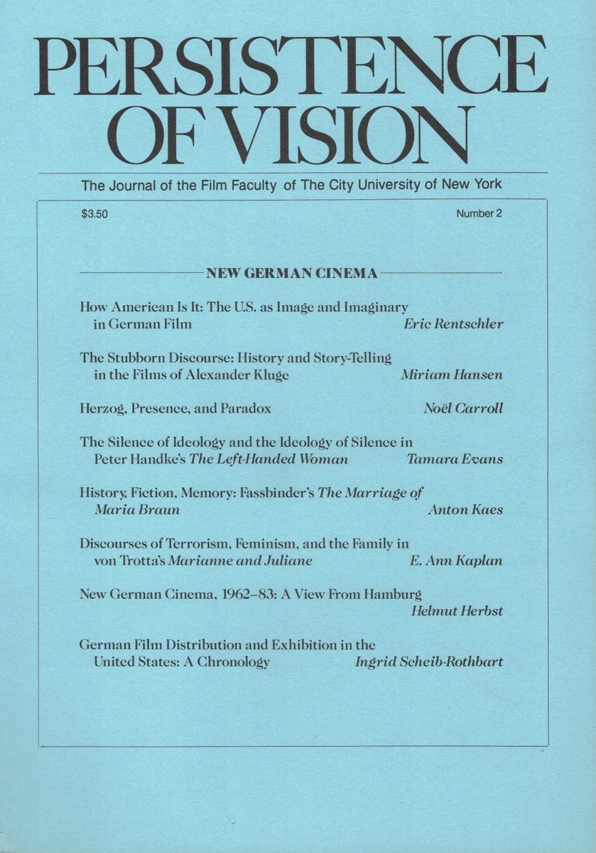 Persistence of Vision No. 2: New German Cinema (1985) | Anthology Film ...