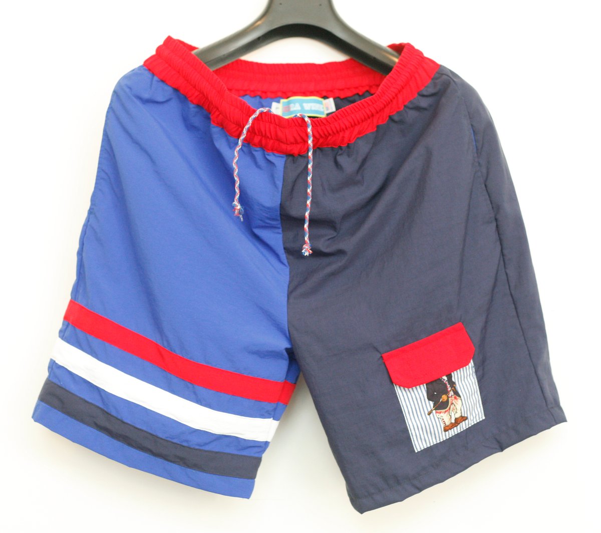 Royal Blue/Navy Blue Red & White Nylon Bear Velcro Pocket Shorts | EZRA ...