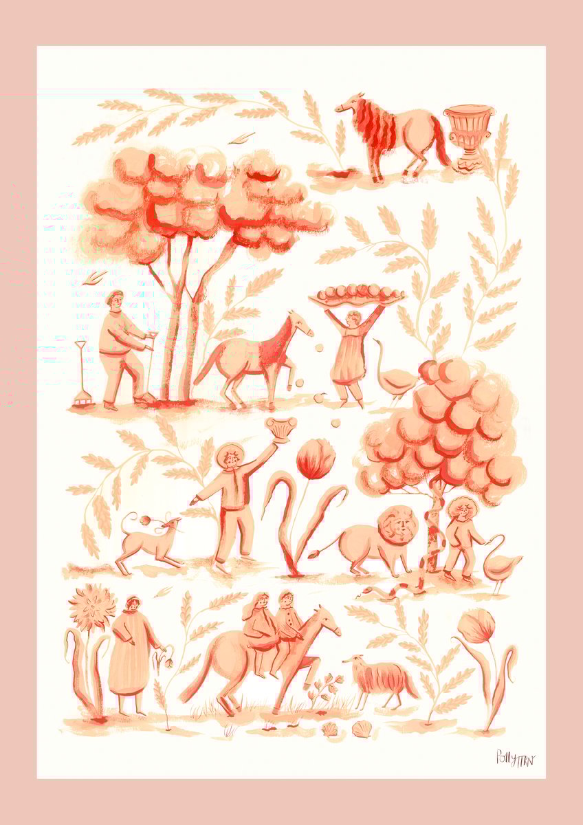 Polly Fern — Peach Toile - large Giclee print