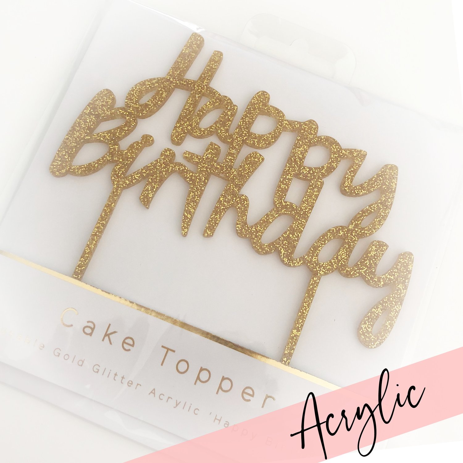 Acrylic Glitter Happy Birthday Cake Topper Gold Rose Gold