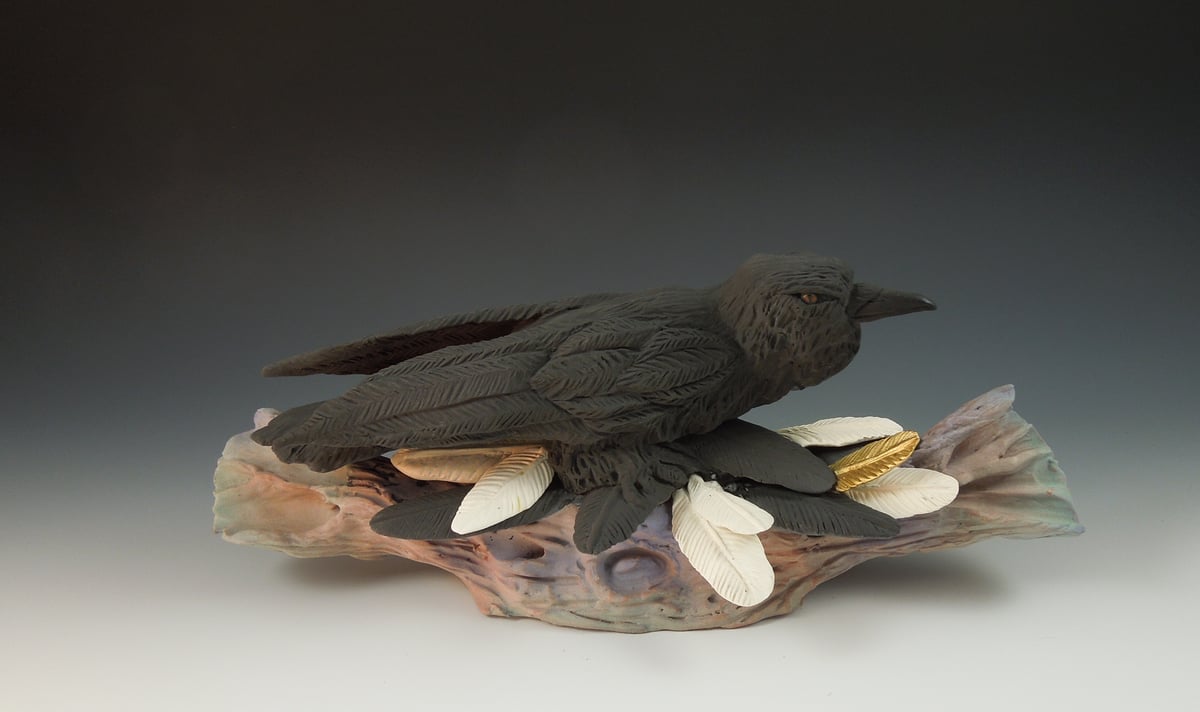 Raven with Feathers | Nancy Yturriaga Adams Clay Artist