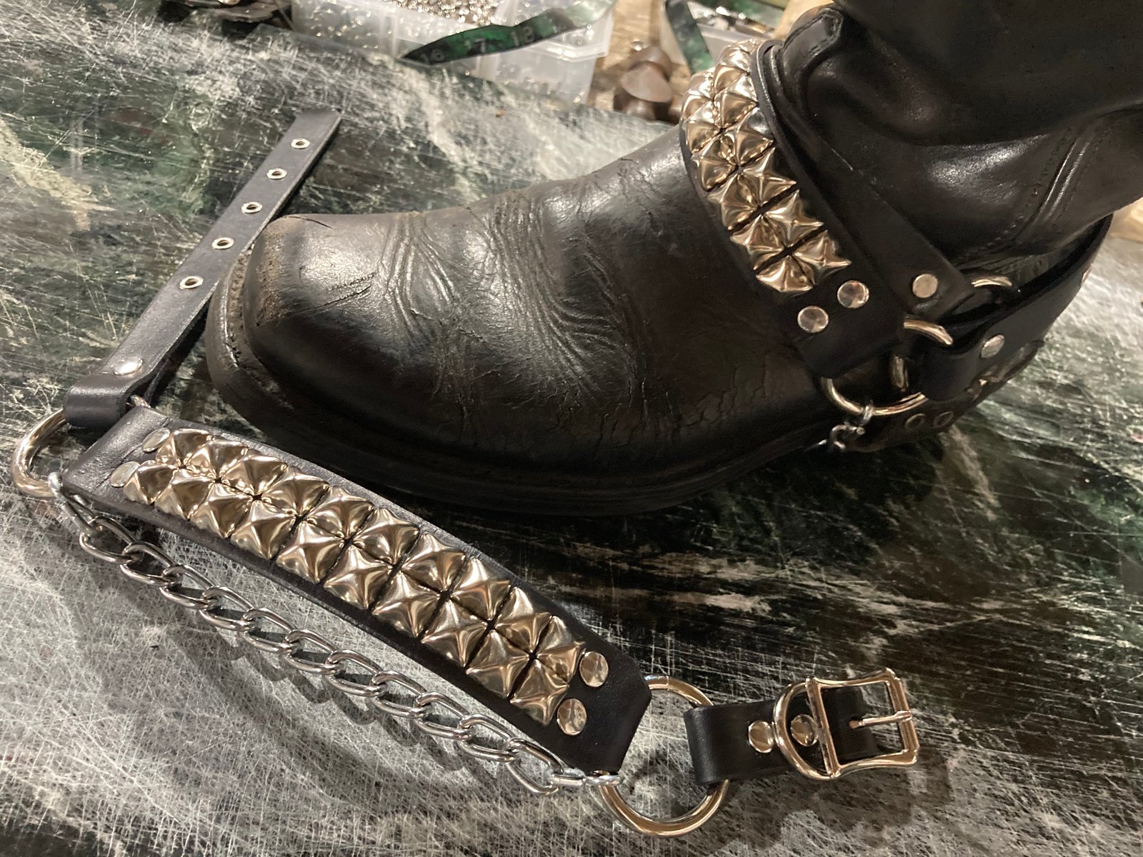 Pair Two Row Pyramid Bootstraps | SEXMAN LEATHER