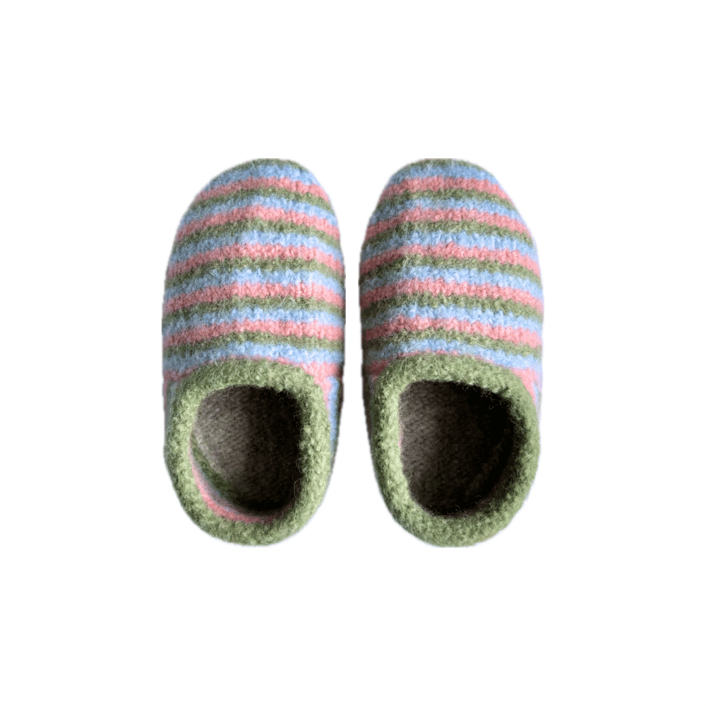 Felted slippers in multi green stripe | Annie Sews