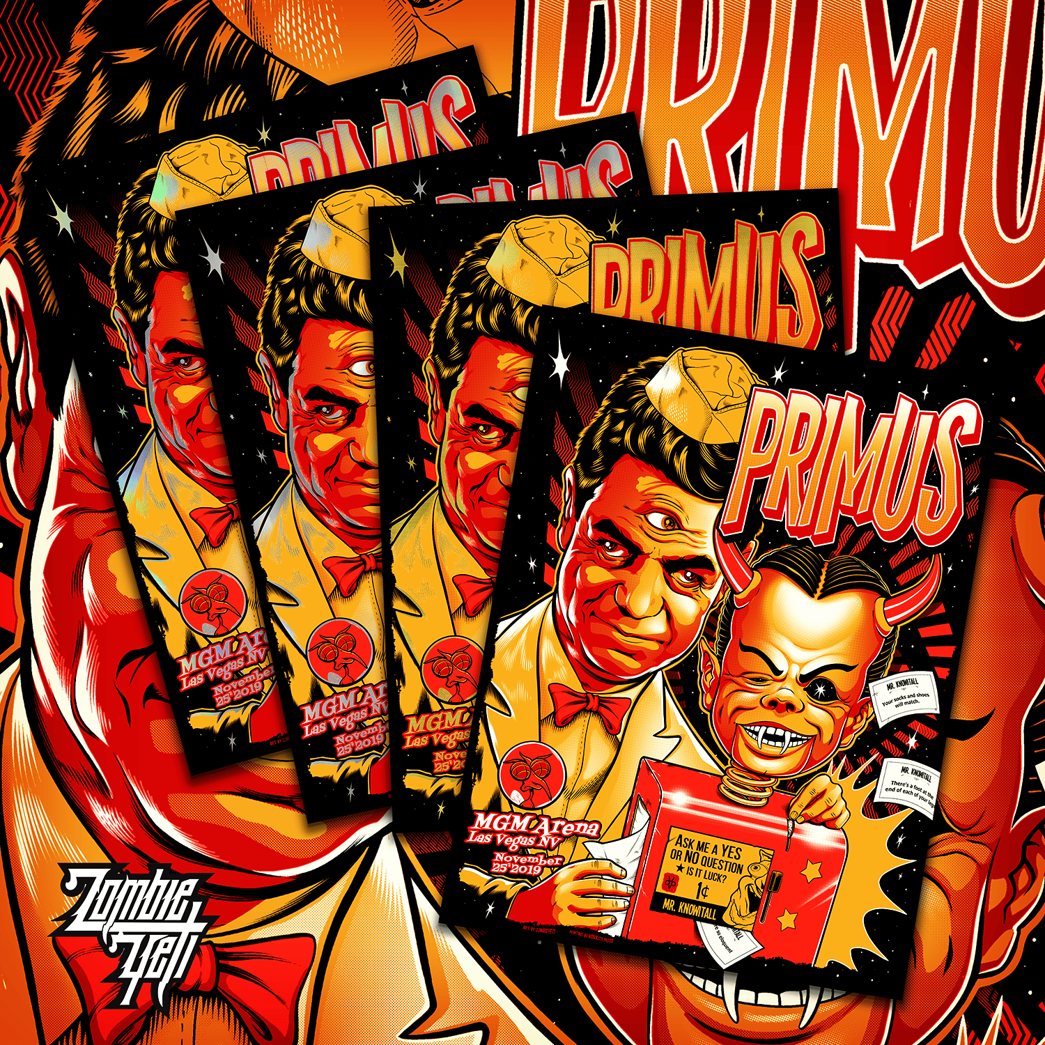 Primus Las Vegas 2019 S/N Gig Poster / Zombie Yeti