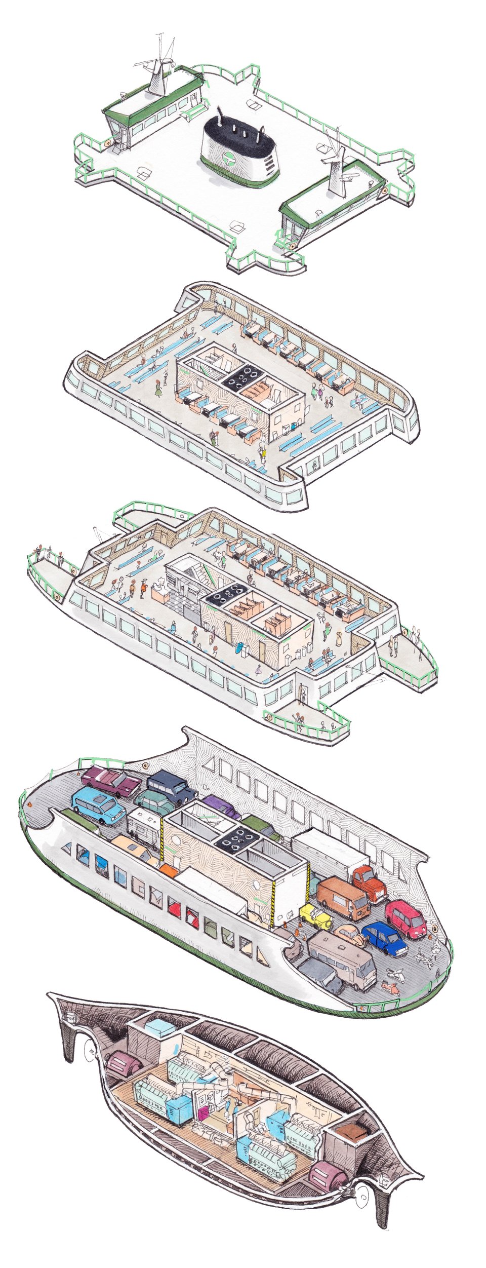 Tug Boat - Exploded View 12" X 7" | The Scow