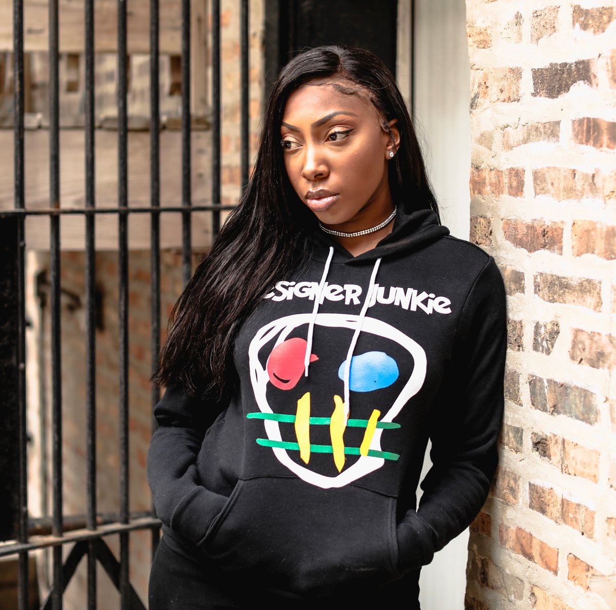 Black Designer Junkie Apparel Big Face Pullover | Designer Junkie Apparel