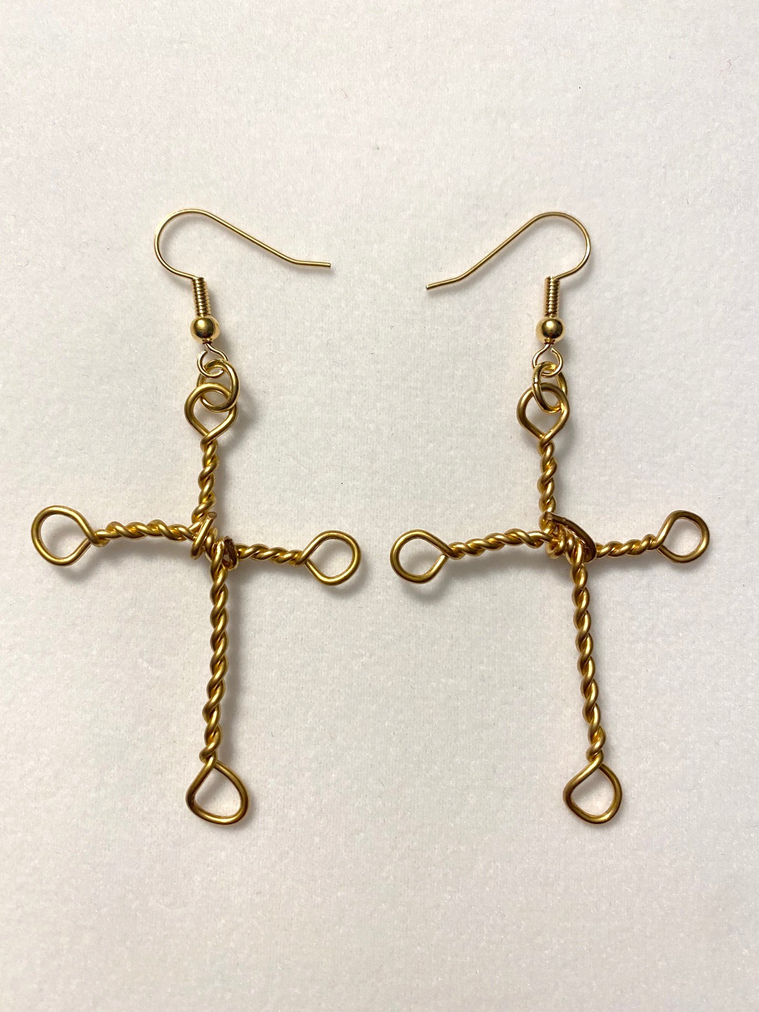 Gold Cross Earrings | Copper Cross Metalweaving