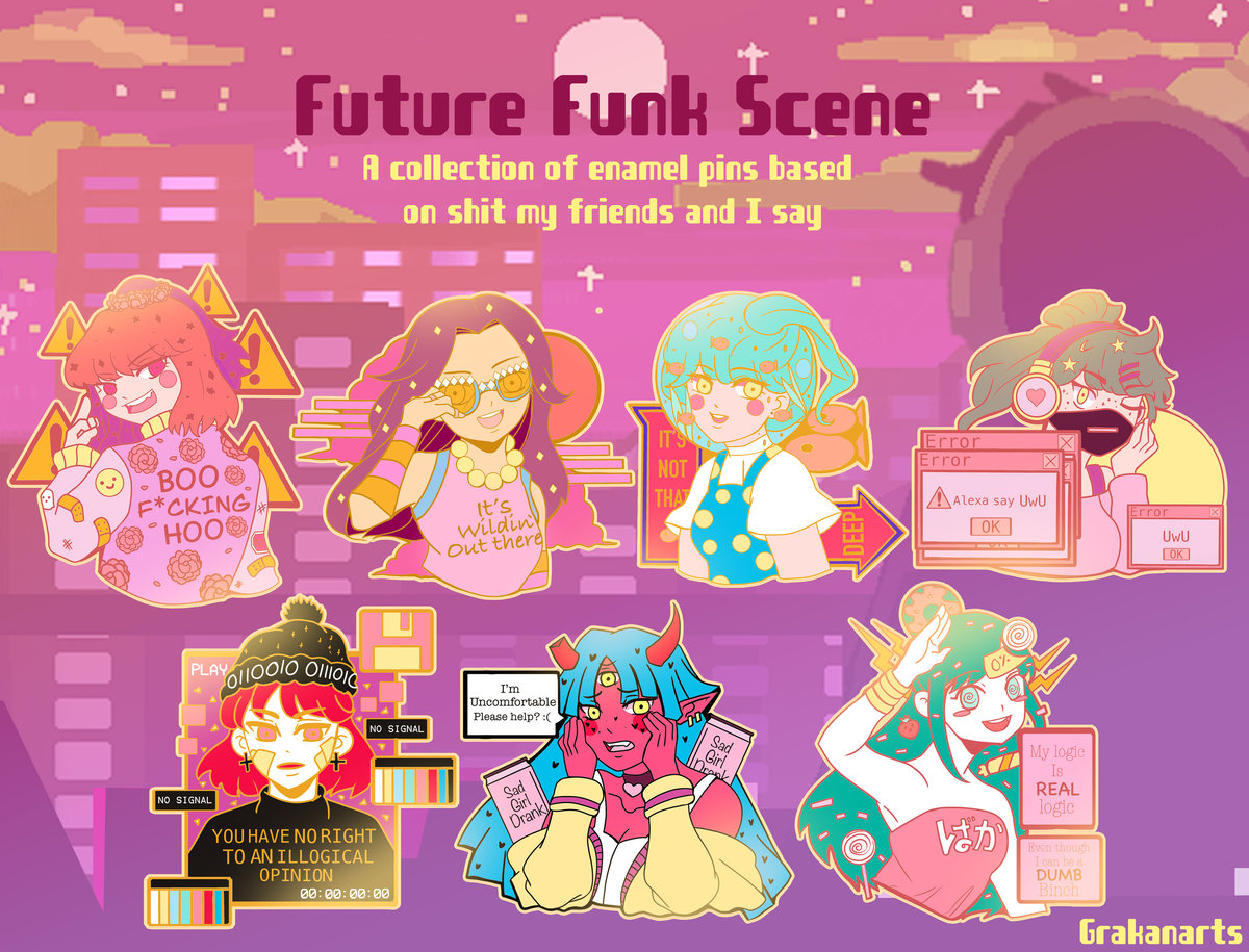 [LIMITED QUANTITY] Future Funk Scene Enamel Pins | GrakanShop
