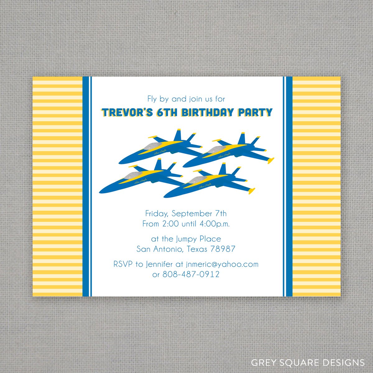Blue Angel Jet Birthday Invitation | Grey Square Designs