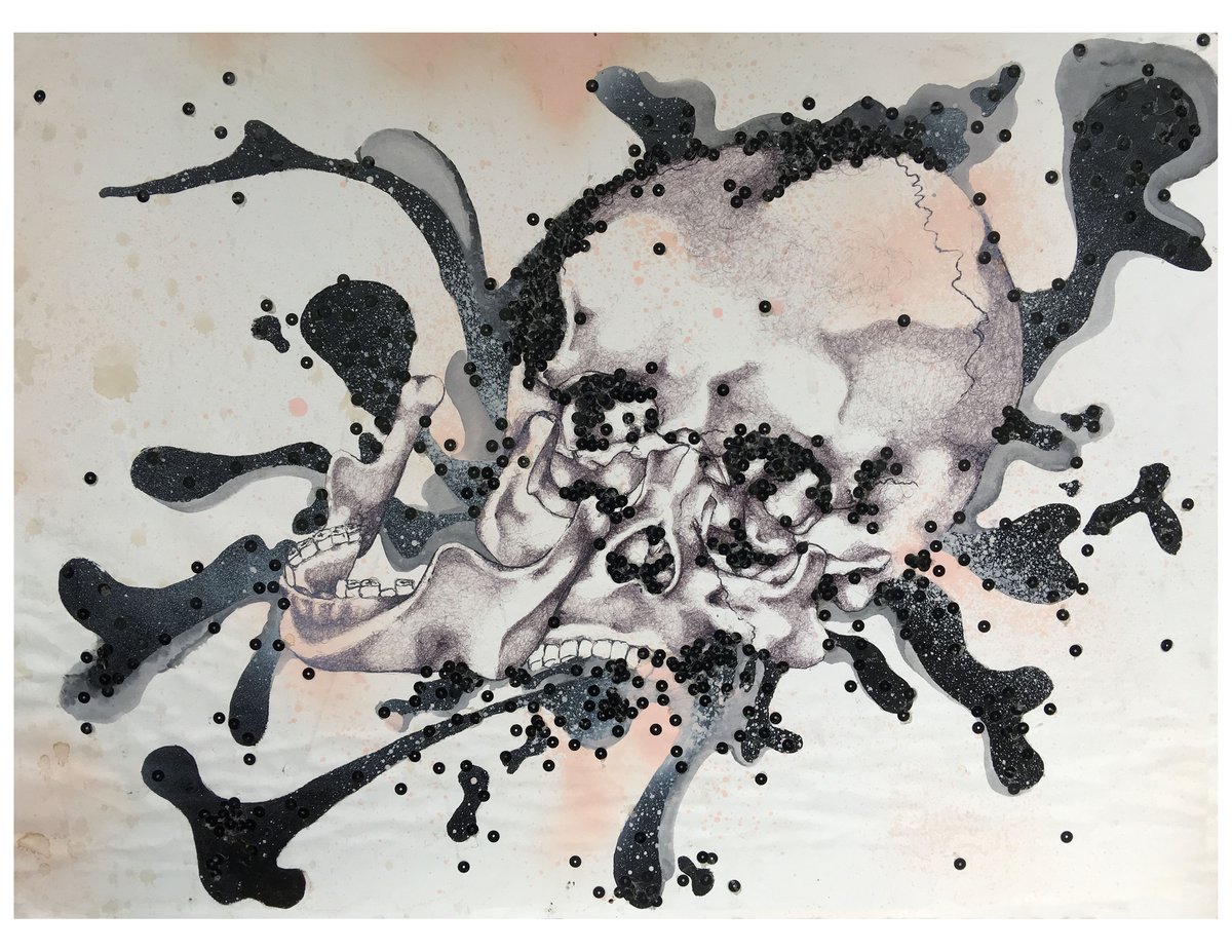 Exploding Sequin Skull 8.5x11 inch art print | Skeletons in the Closet