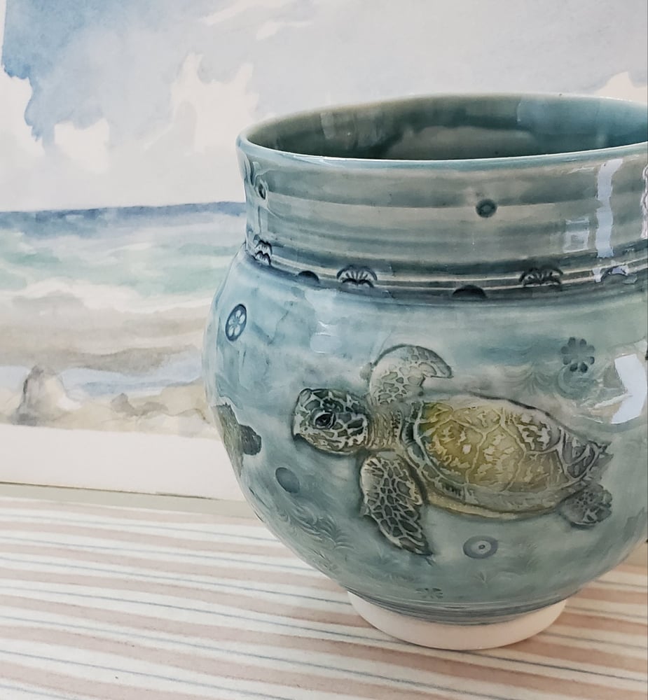 Sea Turtle Porcelain Handpainted Vase / Janis Cutler Gear
