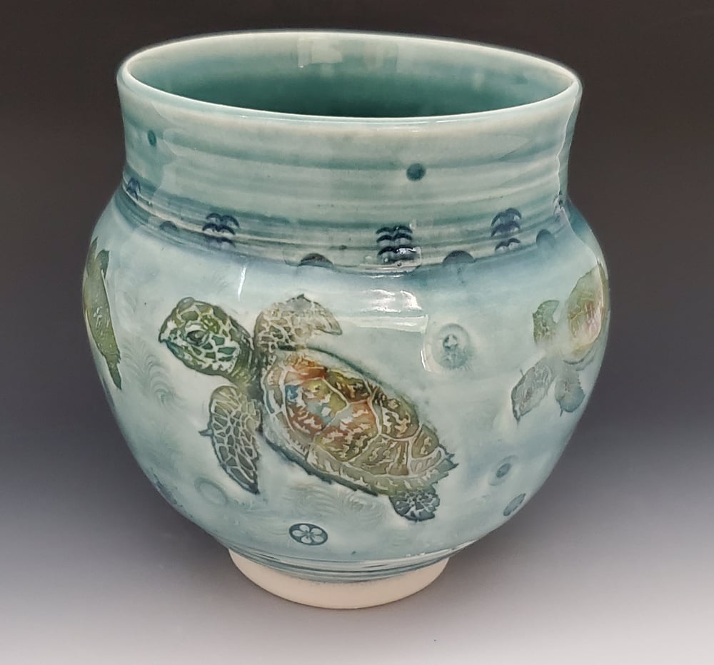 Sea Turtle Porcelain Handpainted Vase / Janis Cutler Gear