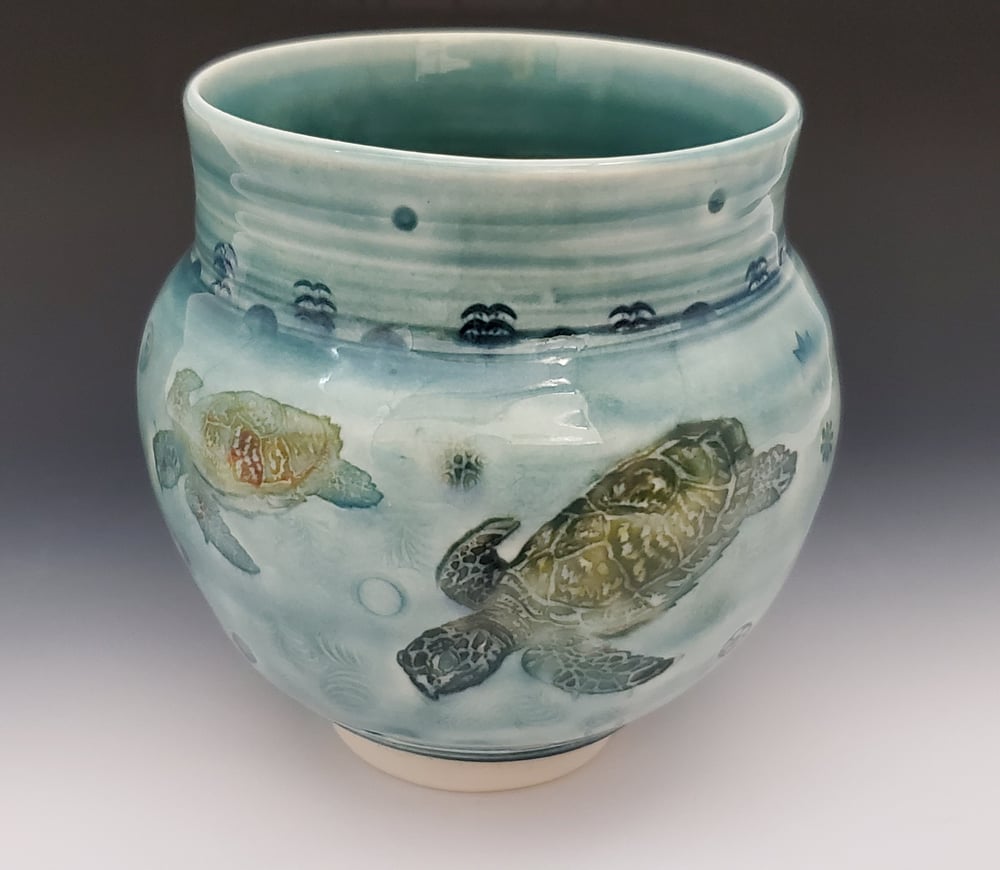 Sea Turtle Porcelain Handpainted Vase / Janis Cutler Gear
