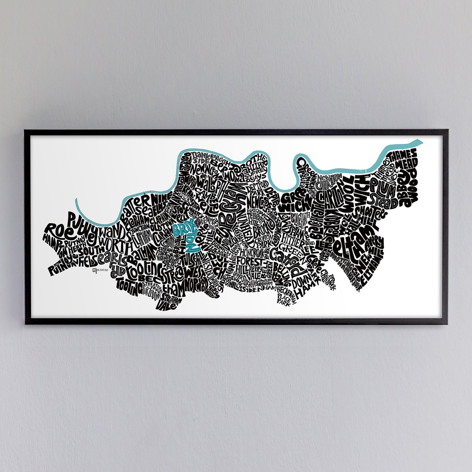 South London – Landscape Typographic Map | Me On The Map