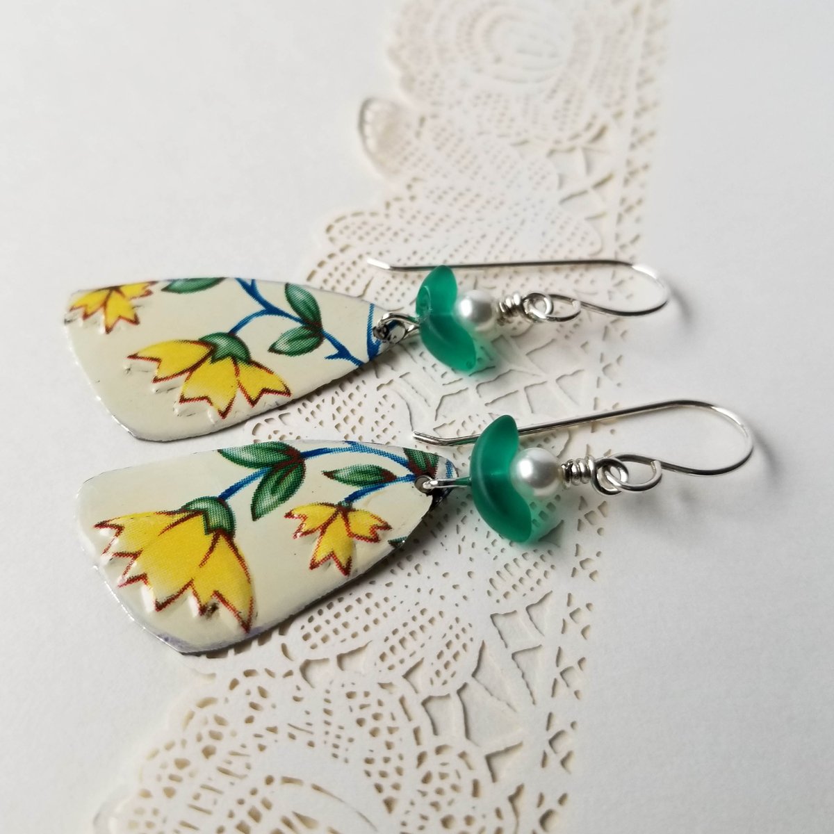 Yellow Daisy Flower Pottery Shard Earrings | Fresh Designs