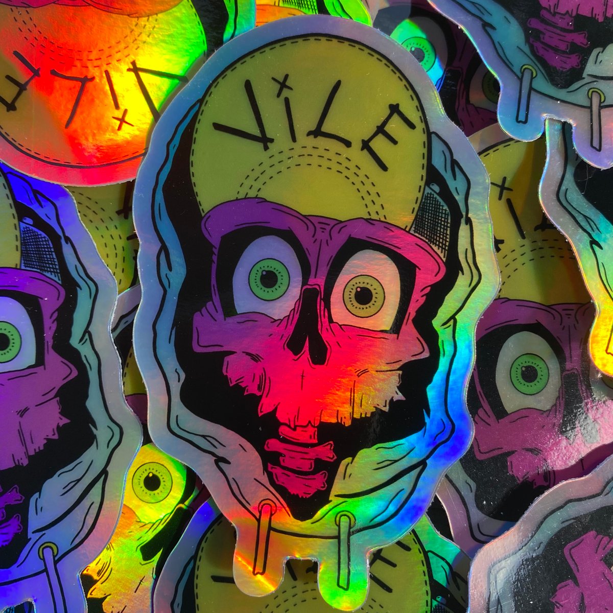 Holographic VILE Skull Sticker | Art by VILE KYLE