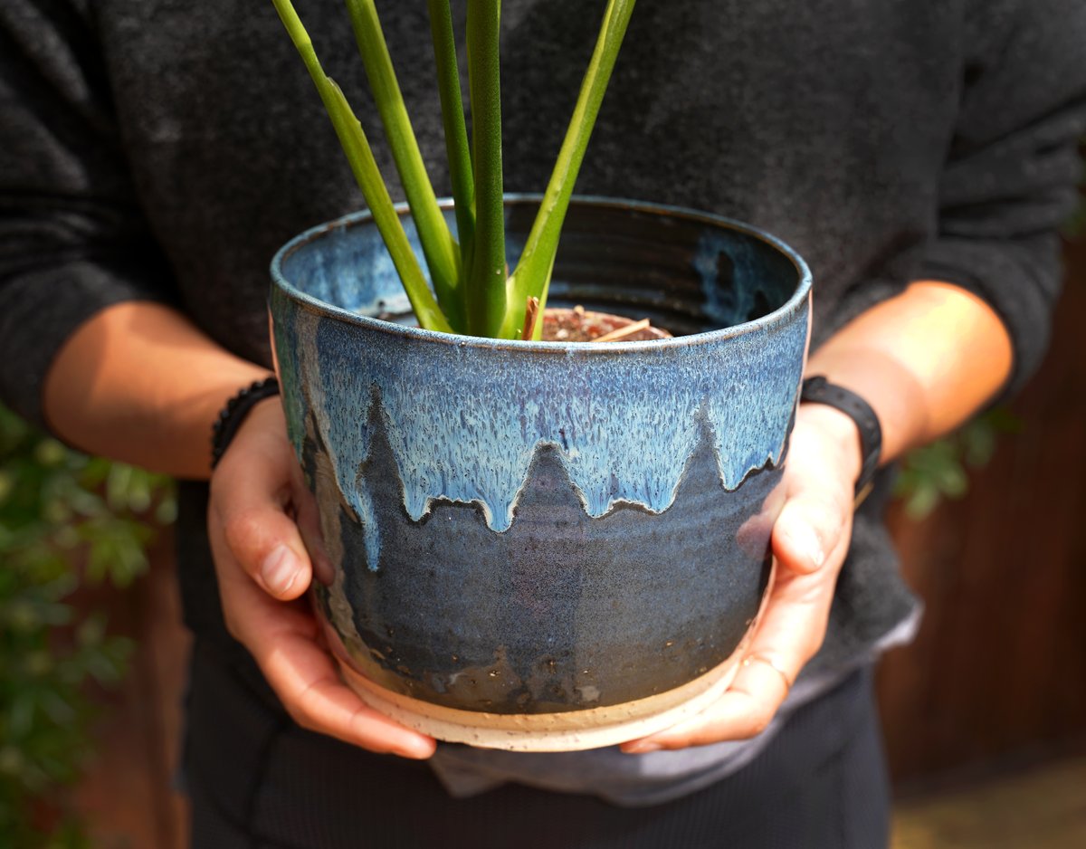 Dipped Dark Blue Plant Pot / Marguerite Ceramics