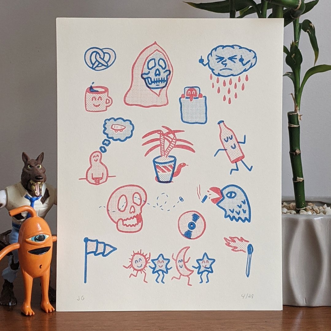 Doodle Flash Sheet Riso Print/Sticker Bundle | Gaskin Design Studio