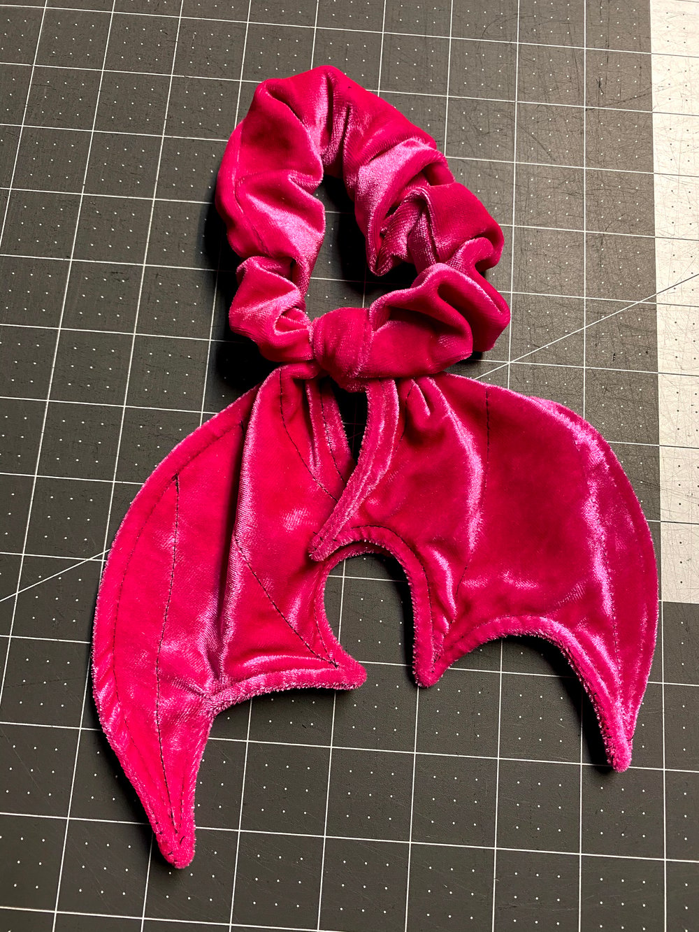 Hot Pink Velvet Bat Wing Scrunchie | sophireaptress