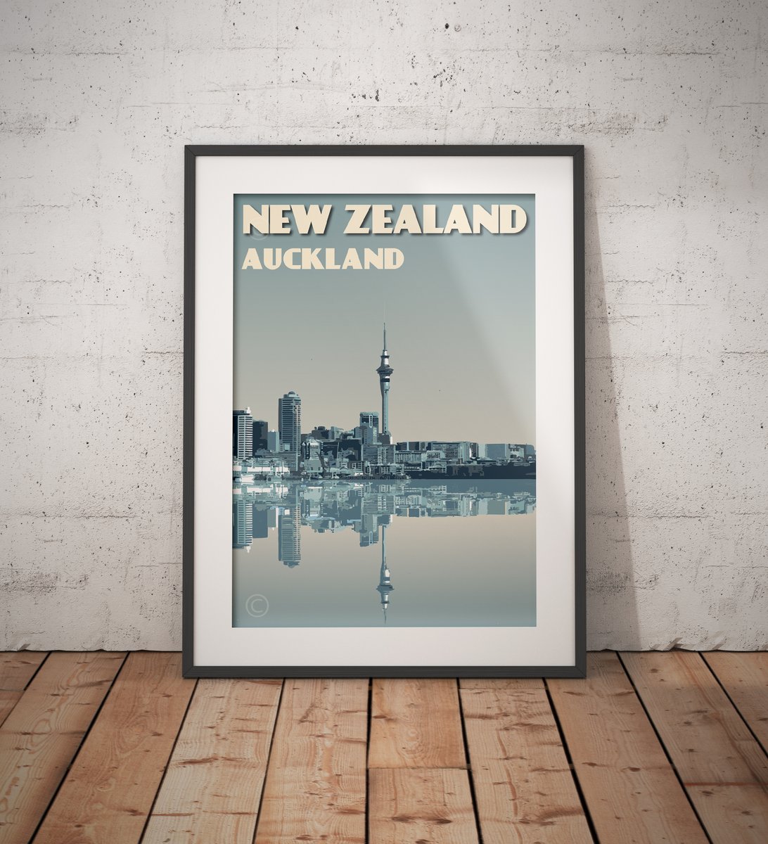 Vintage poster New Zealand Auckland City Skyline | Wall Art decor ...