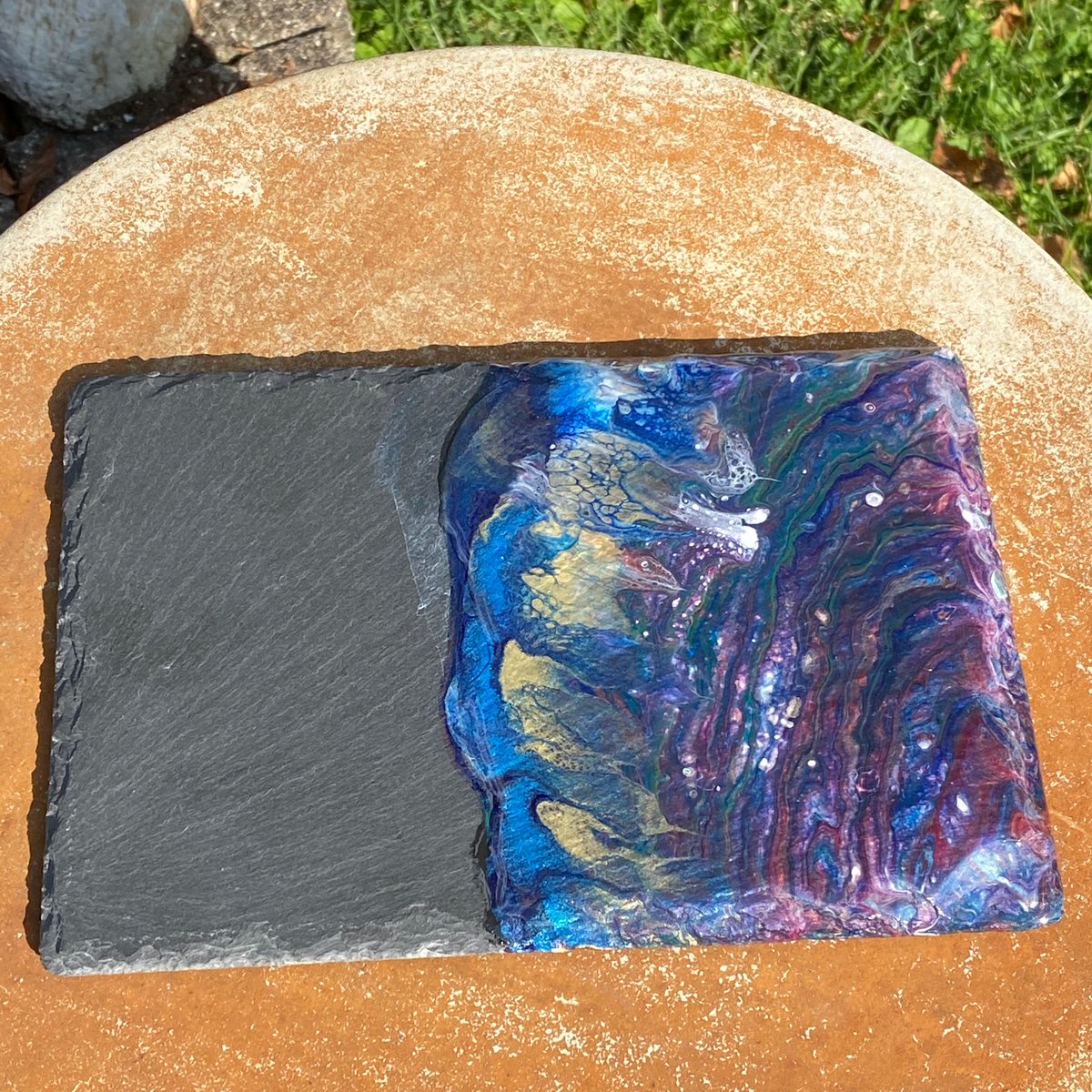 “Deep Palette Cheeseboard” Slate, Acrylic, and Resin | Pourin.Lauren