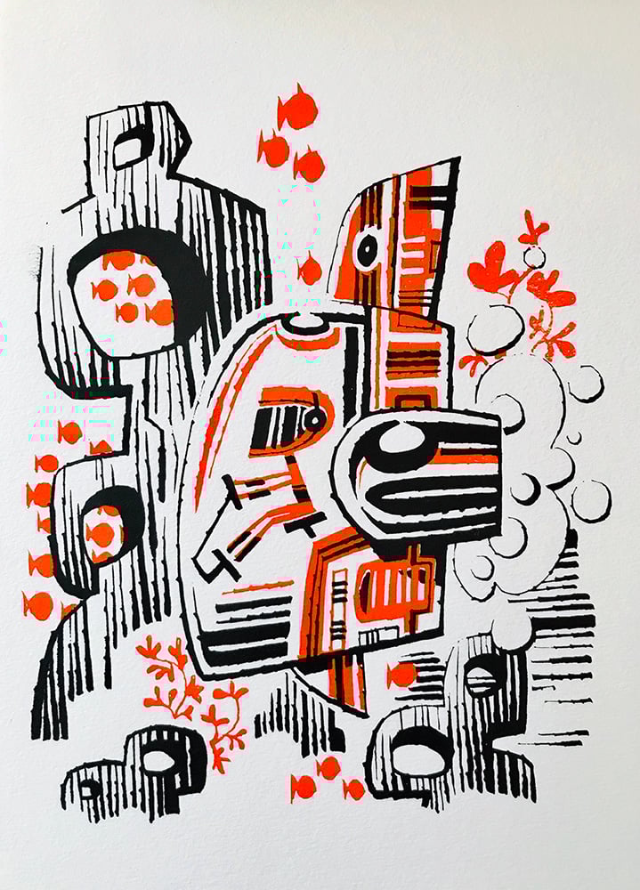 "Mini Sub" A4 two colour screen print / Jonathan E Store