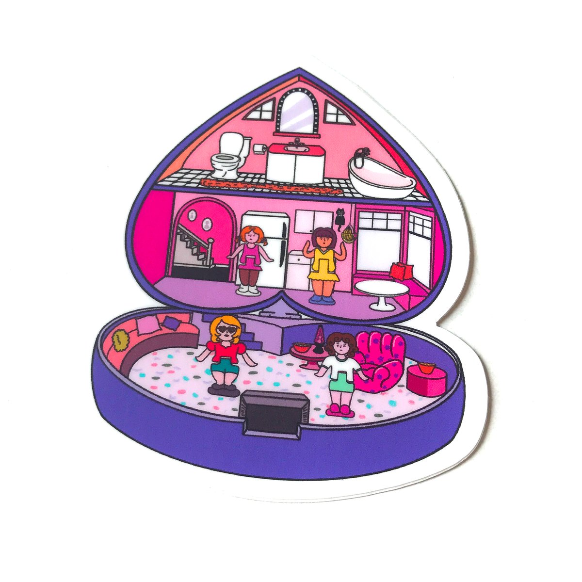 Purple Polly Pockets party sticker | Siobhan Gallagher