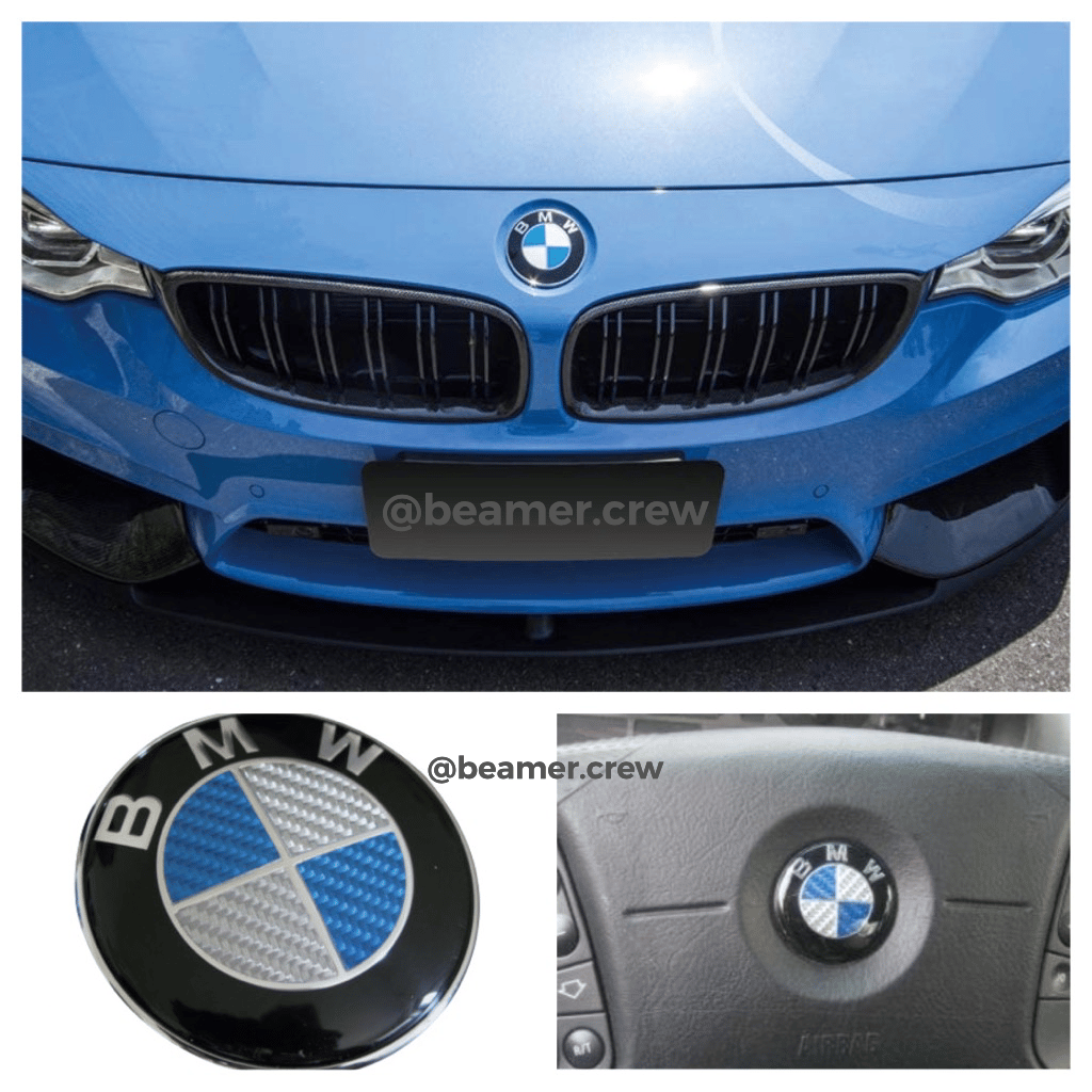 BMW ALTERNATE BLUE AND WHITE CARBON FIBRE EMBLEMS | beamer.crew