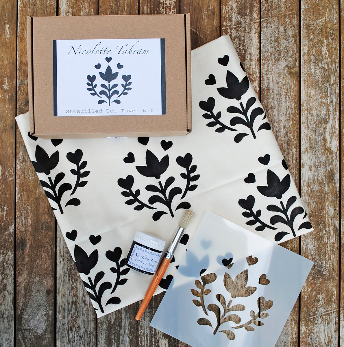DIY Stencil Kit- Folk Tea Towel Stencil Kit | Nicolette Tabram Stencils