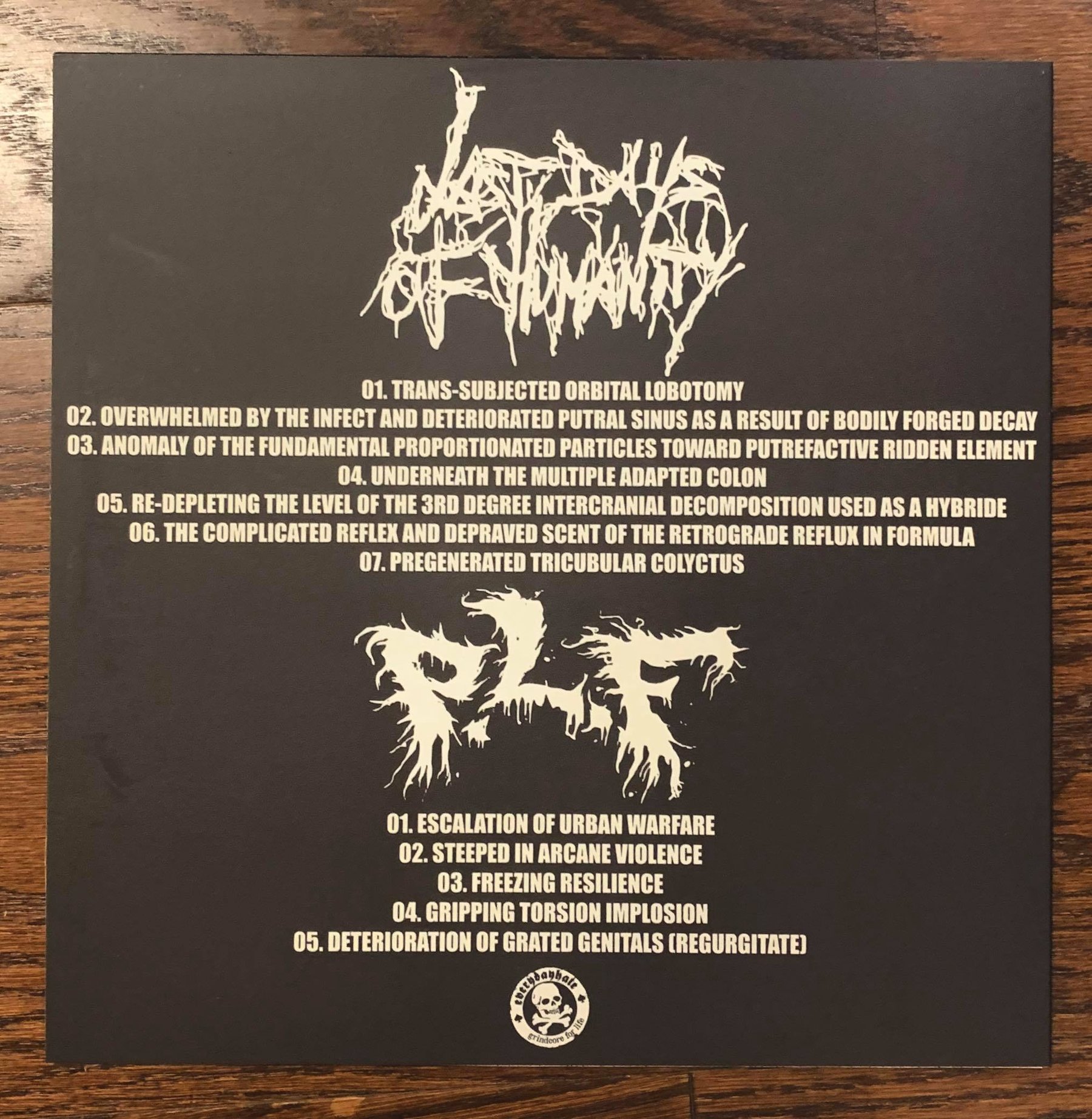 RESTOCK SOON - PLF / LAST DAYS OF HUMANITY Split LP | THRASHGRINDING MANIAC