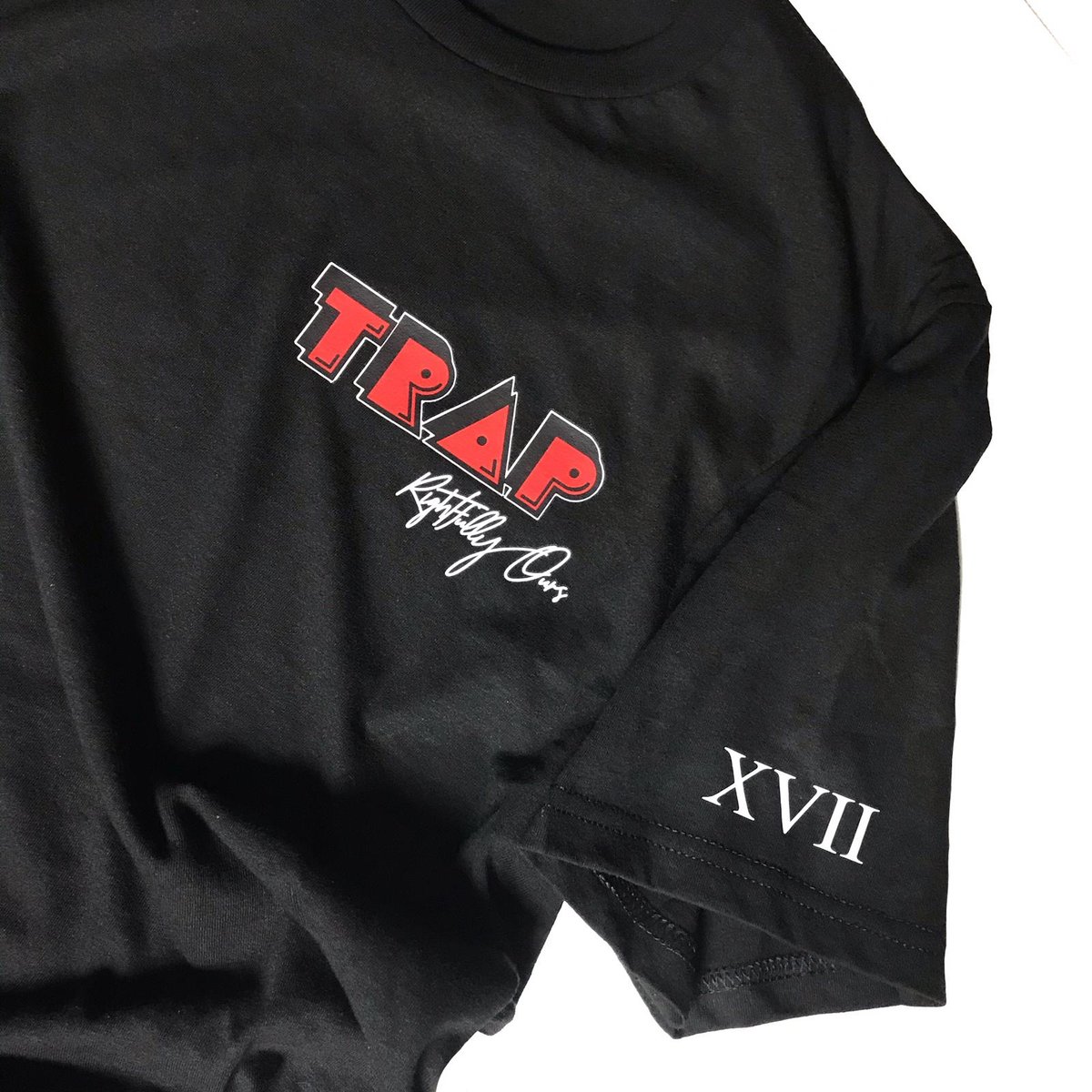Trap Right Chest Logo T shirt Black, Red , & White | Rightfully Ours