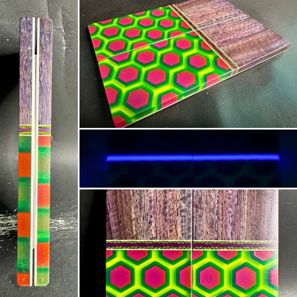 Curly Narra & 3D Resin GLOW Segmented Knife Scales | Wood By Mohler