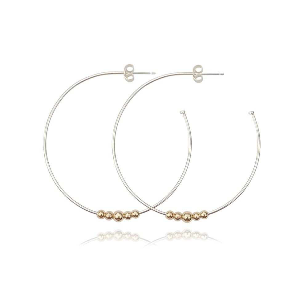 Silver hoops with single gold bead | Mayah Jewellery LTD
