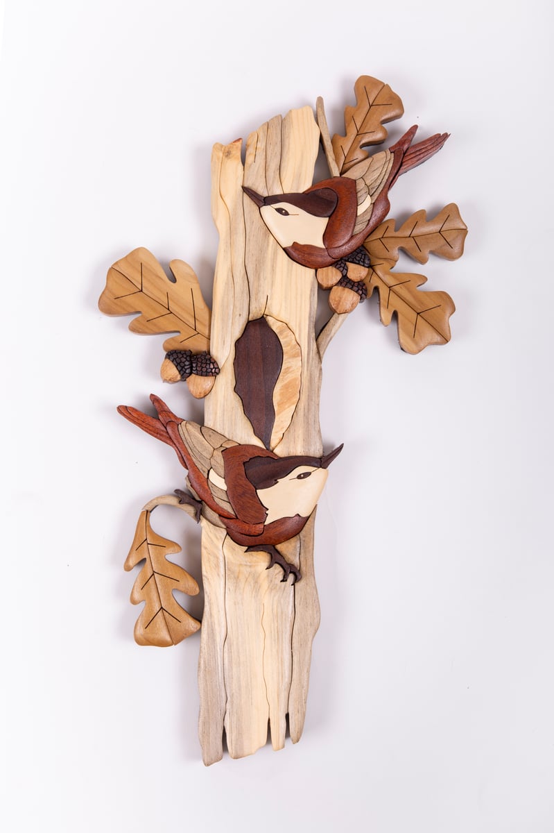 Nuthatches in Oak tree | Piece by Piece Intarsia