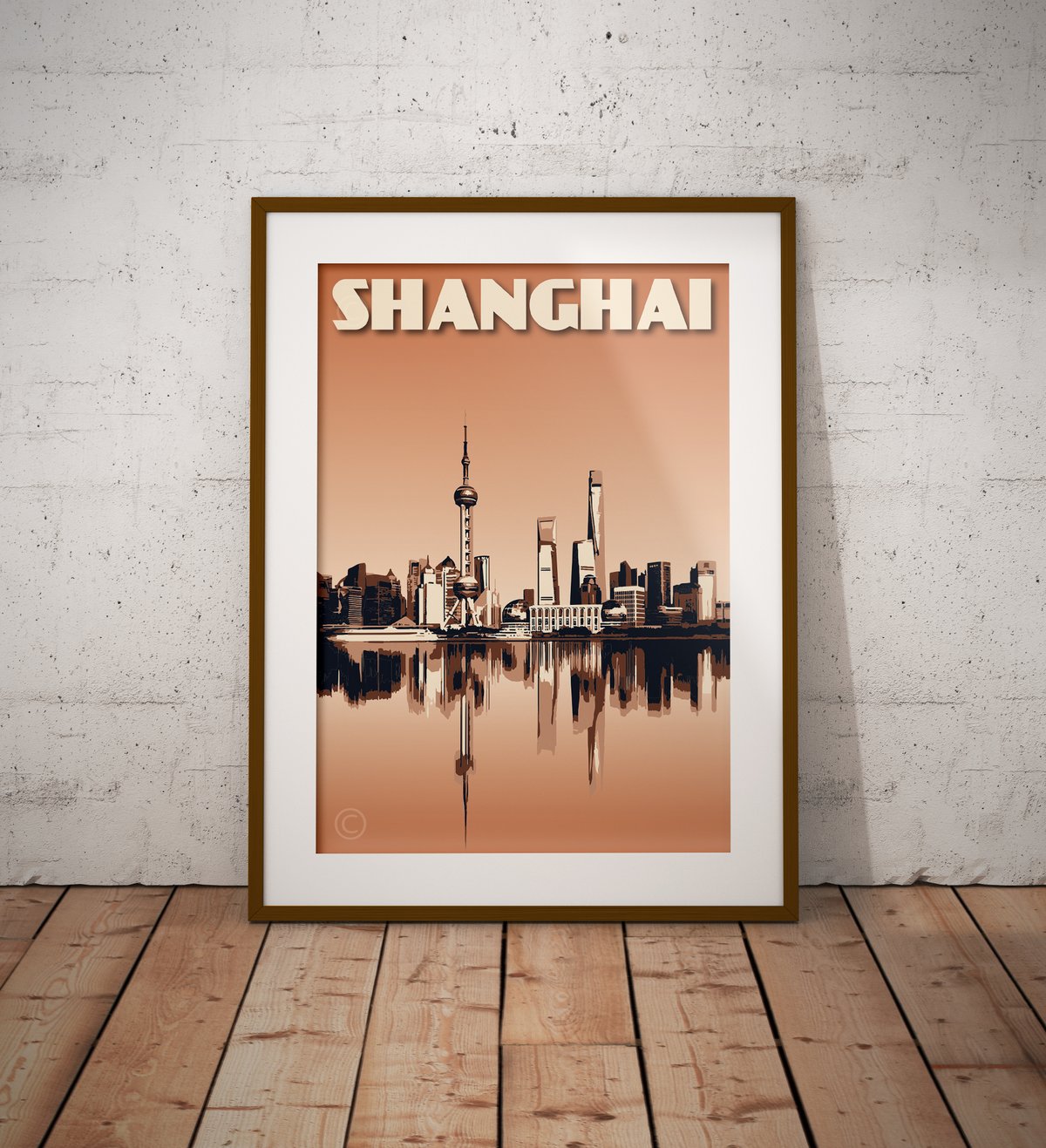 Vintage Poster Shanghai - Shanghai Skyline - Waterfront - Burnt Orange ... Vintage Poster Shanghai - Shanghai Skyline - Waterfront - Burnt Orange ...