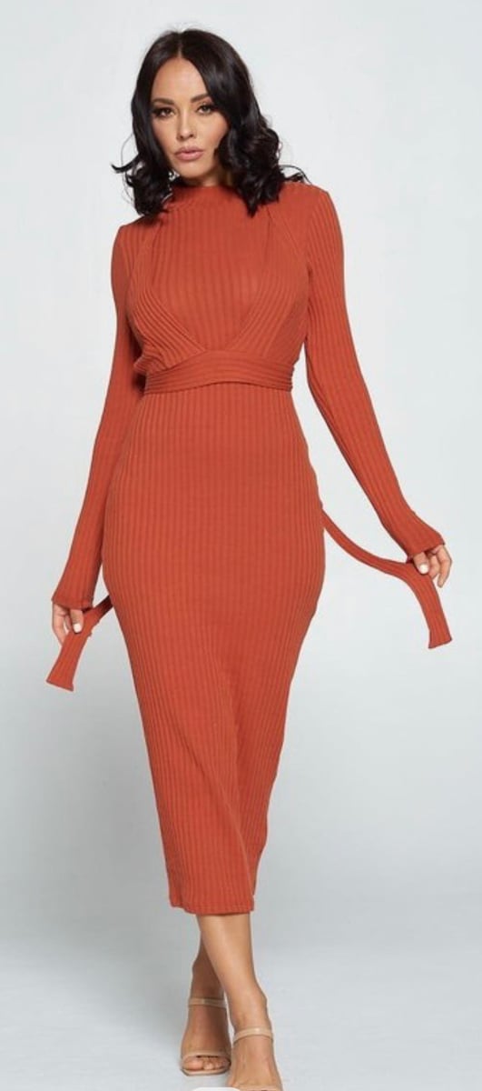 Rust Knitted Dress | Glitz N Glam