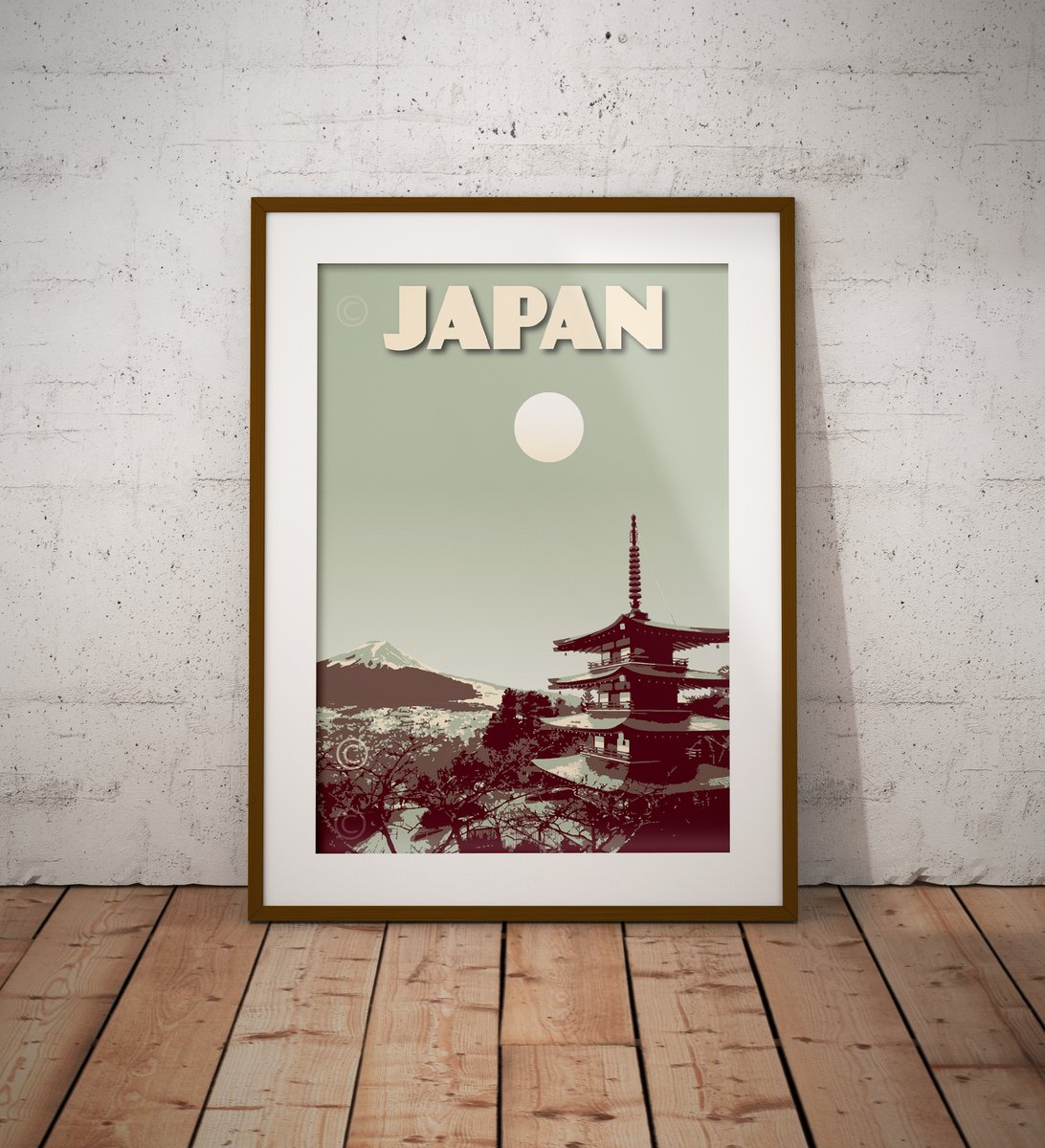 Japan Print | Vintage poster Japan Mt. Fuji | Pagoda Chureito | Travel ...