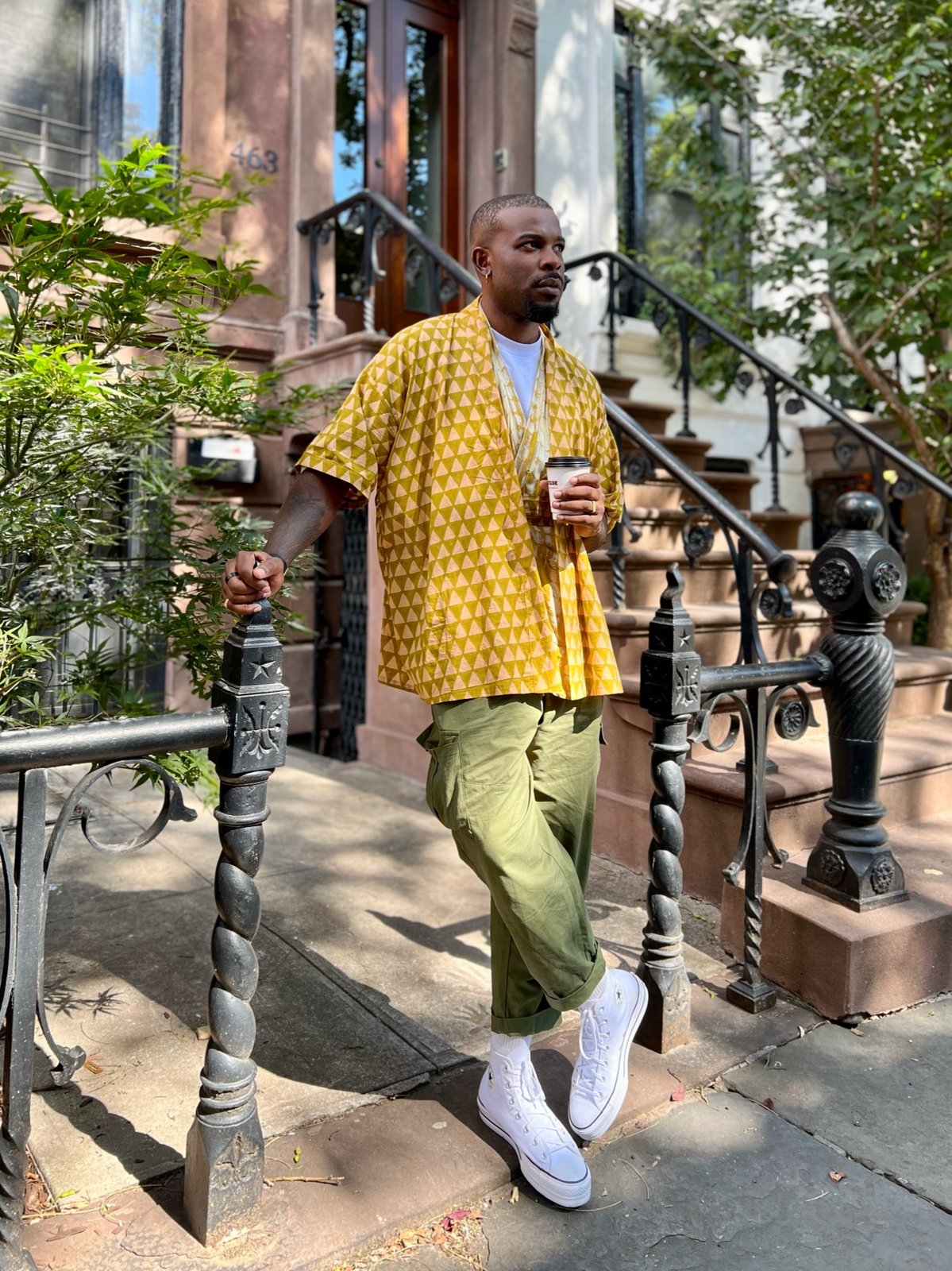 •Laaba• wrap jacket: hand - printed geo: sun-dried palm + peach ...