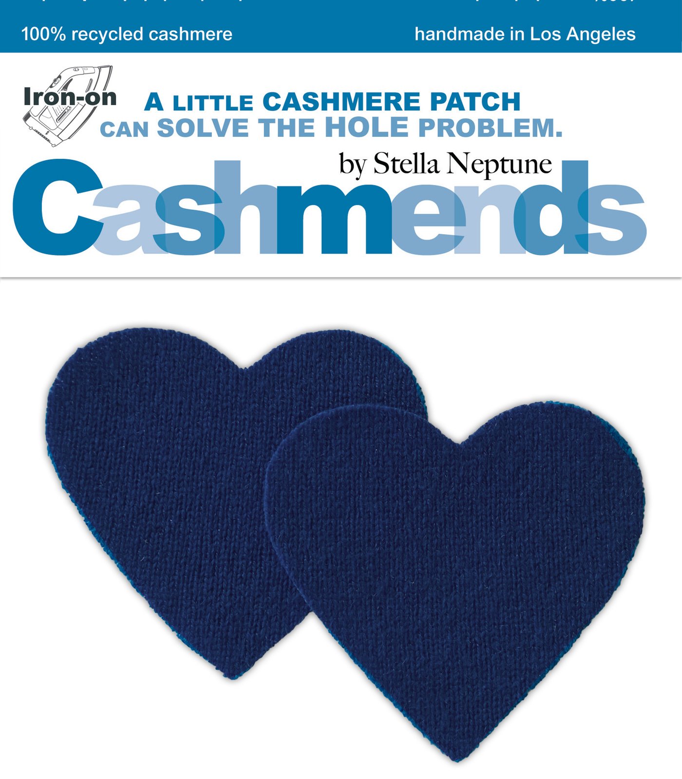 Iron-On Cashmere Elbow Patches - Navy Blue Hearts / Stella Neptune