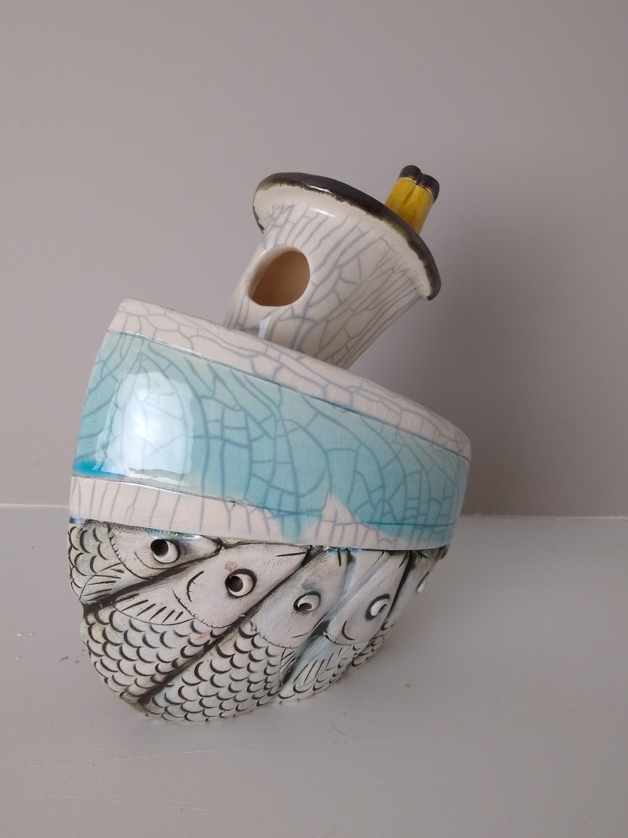 Fishing Boat with herring detail | Fiona Bates Ceramics
