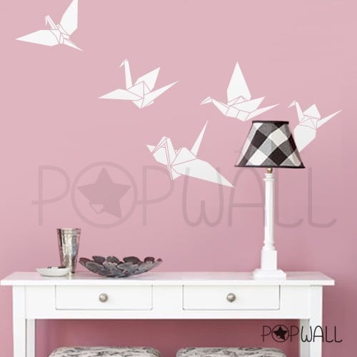 Vinyl Wall Decal Sticker Art - 5 Origami Flying Birds Paper Cranes ...