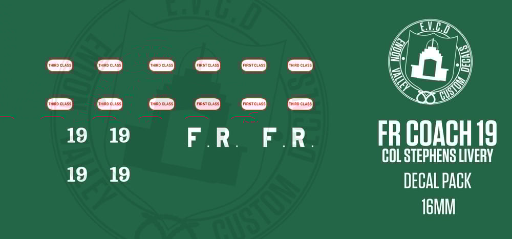 FR Col Stephens Livery Coach Decal Packs 16mm / Endon Valley Custom Decals